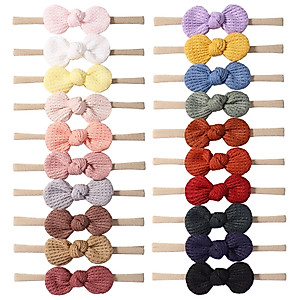 doboi 20PCS 2.5 Inches Baby Girls Hair Mini Waffle Bows Headbands Elastic Nylon Hairbands Soft Hair Accessories for Newborns Infants Toddlers and Kids
