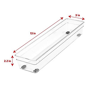 Glad Plastic Drawer Storage Tray – Heavy Duty Organizer Bin for Home, Kitchen, Bath, Bedroom, Office | Non-Slip Feet, 13" x 3", Clear