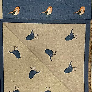 OgLuxe Women Ladies Cashmere Blend Soft Warm Blanket Comfy Winter Long Cosy Robin Print Bird Shawl & Wrap Scarf BLUE