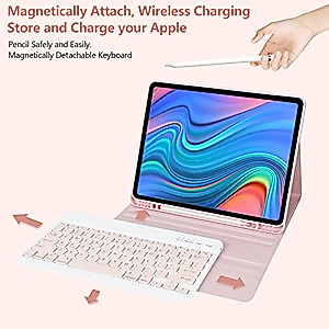 iPad Pro 12.9 inch 2022 Case with Keyboard,Keyboard Case(for 12.9-inch iPad Pro 6th/5th/4th/3rd Generation) with Smart Magic Wireless Keyboard-Bulit-in Pencil Holder-Auto Sleep/Wake Function,Pink