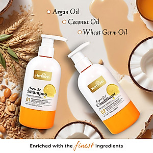 Herbishh Argan Oil Shampoo & Conditioner, Deep Cleansing & Promotes Hair Growth, Repairs Dry, Damaged Hair, UV Protection, With Shea Butter, Jojoba, Coconut oil for Frizzy Colored Hair 16.9fl.oz Each