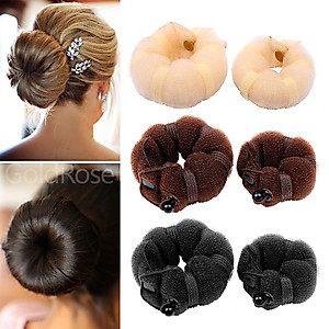 Goldrose Buns 2 Pieces Magic Hair Styling Styler Twist Ring Former Shaper Doughnut Donut Chignon Bun Maker Clip Hair Curler Accessory Small & Large (Brown)