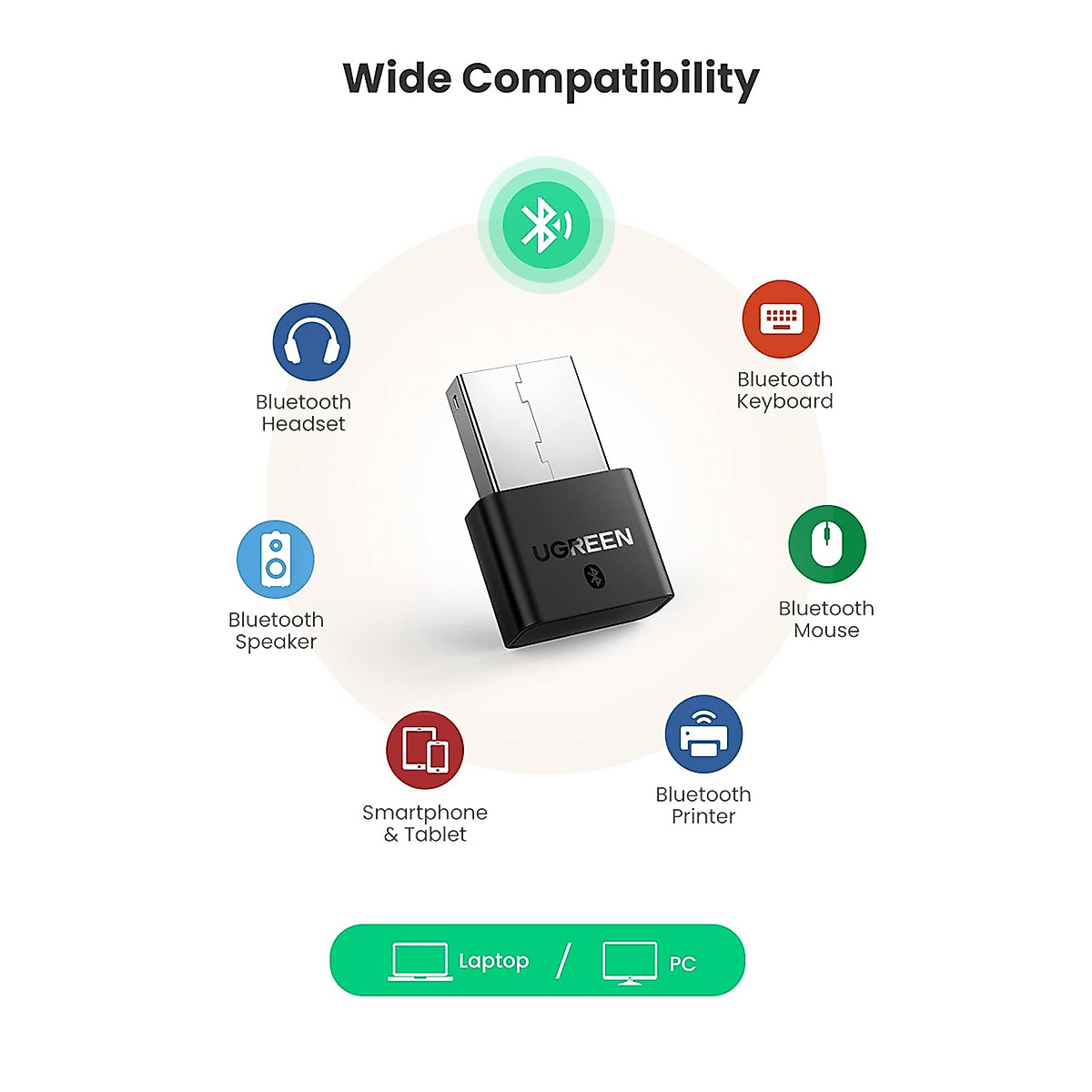 UGREEN USB Bluetooth 4.0 Adapter Nano USB Wireless Dongle Plug and Play for Win 10 8 Support Win 7 Vista Laptop Desktop to Bluetooth Headphone Speaker Keyboard Mouse Game Controller