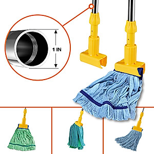 Tiemlet Mop Handle Commercial Heavy Duty - 62-inch Stainless Steel Metal Commercial Mop Stick, Adjustable for Industrial & Household Floor Cleaning, Clamp Mop Handle Quick Change for Wet Mop