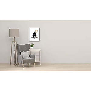 Blanche Gifts Black and White Banksy DJ Thinking Monkey Sitting on Toilet Seat Canvas Wall Art Print – Stretched on Wooden Frame and Ready to Hang – Size 12 x 16 in