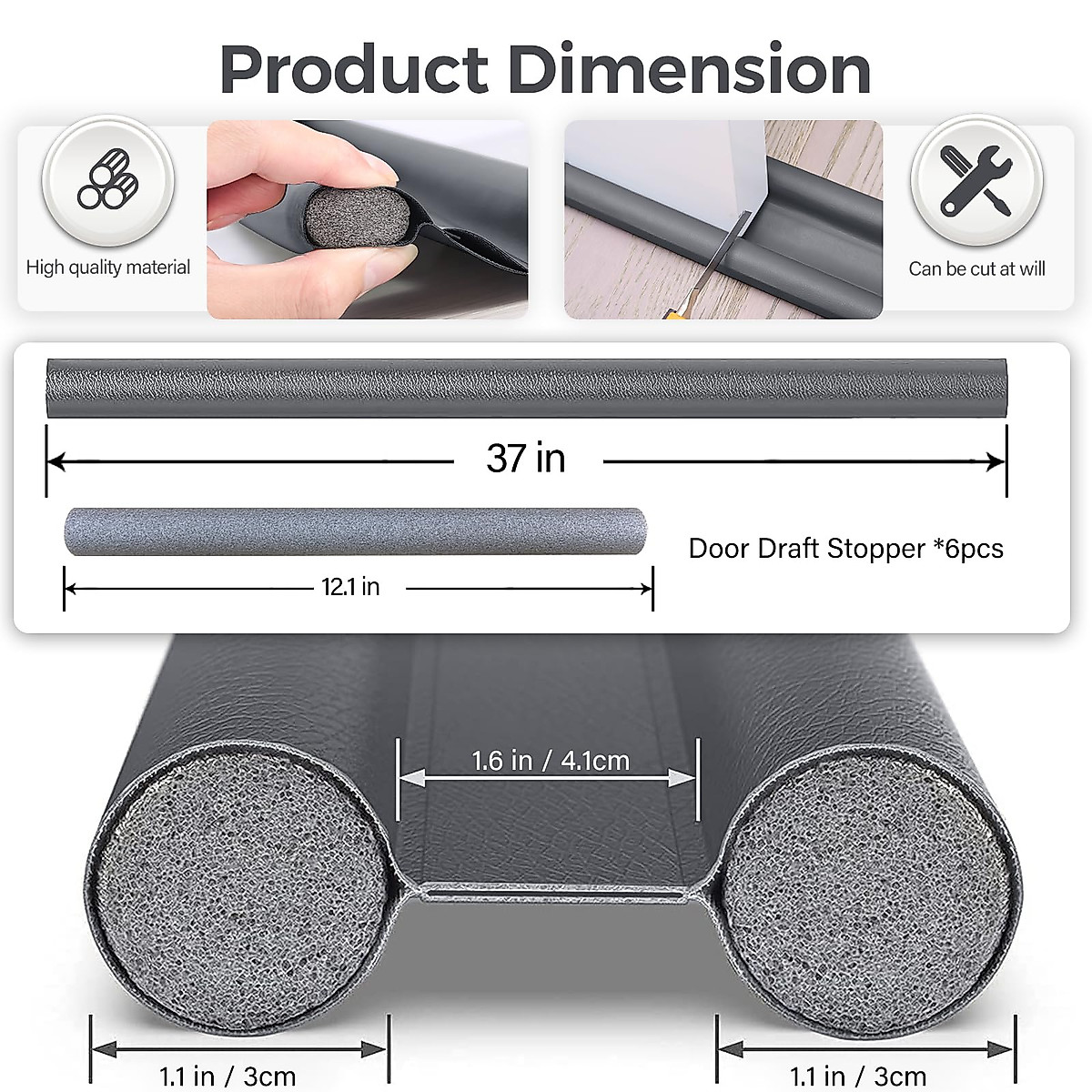 C CELAINER Door Draft Stopper, Under Door Noise Blocker, Sound Light Air Proof Sealer for Bottom of Door, Adjustable Soundproof Insulation Strip Doors Draft Guard 37 inch - Grey