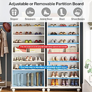 LITTLE TREE 69" Tall Shoe Storage Cabinet with LED Lighting, 9-Tier 30 Pairs Freestanding Shoes Display Cabinet with Solid Wood Legs for Entryway, White