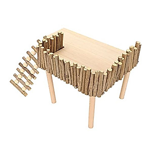 Hamster Platform, Small Pets Wooden Climbing Platform with Fence Ladder for Hamster Gerbil Mice Bird