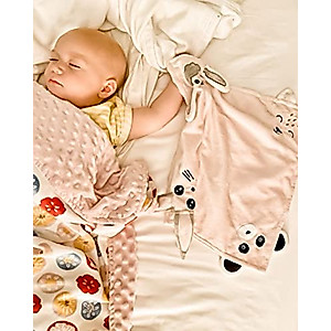 DaysU Security Blanket for Newborn Baby Boy Girl Unisex, Soft Soothing Lovey Nursery Reversible Baby Blanket with Animal Faces, Dotted Backing as Baby Gift Accessories, 1 Pack, Pink, 10" x 10"