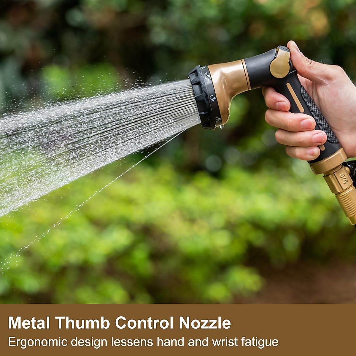 FANHAO Garden Hose Nozzle Heavy Duty, 100% Metal Water Hose Sprayer with 8 Spray Patterns, High Pressure Spray Nozzle Thumb Control On Off Valve for Lawn & Plant Watering, Car & Pet Washing - Khaki