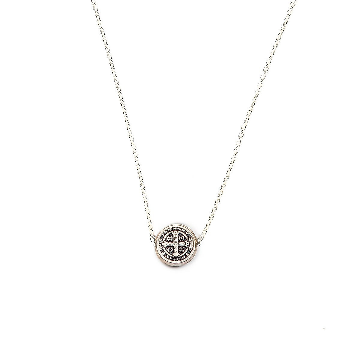 My Saint My Hero Benedictine Petite Necklace - Silver tone, includes floating silver Benedictine Medal of Protection