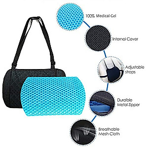 Gel Lumbar Support Pillow for Office Chair Back Support Pillow for Car, Wheelchair, Gaming Chair, Recliner - Gel Back Cushion for Back Pain Relief Improve Posture - Mesh Cover Double Adjustable Straps