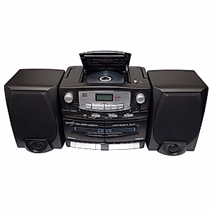 Supersonic Black Edition Vintage Bluetooth Stereo System Home Music Audio System,CD/MP3 Player,AM/FM Radio,Dual Cassette Player/Rec USB inputs,Detachable Speakers,AC/DC,(Remote Included)Matte Black
