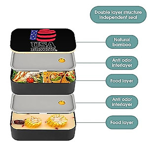USA Boxing Bento Box for Adult Lunch Box Containers with 2 Compartments Large Capacity for Camping Work Office