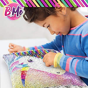 B Me Sequin Unicorn Pillow for Girls - Reversible Double Sided Rainbow Doodle Sequined Pillows - Bedroom Decor Art - Creative Magic Glitter Pillow with 8 Markers