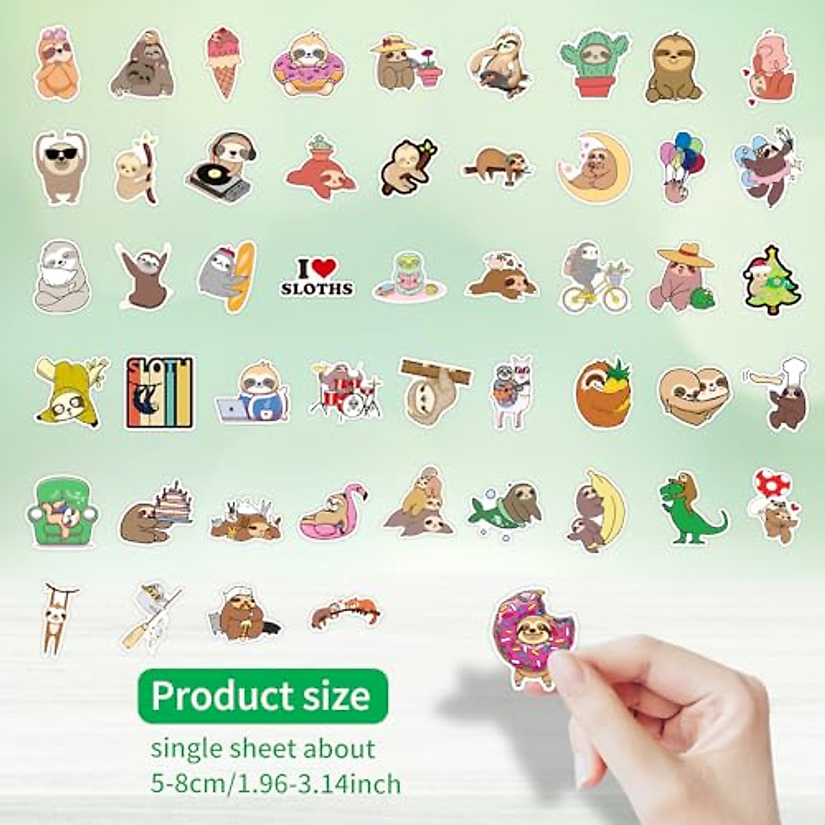 Amaxiu 100Pcs Cute Sloth Stickers, Kawaii Animal Decals Waterproof Cartoon Stickers Vinyl Water Bottles Stickers Sloth Lovers Gifts for DIY Decoration Scrapbook Luggage