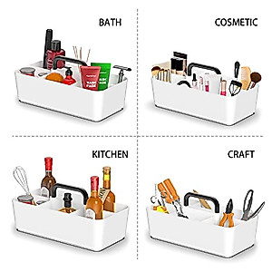 Kadolina Plastic Portable Shower Caddy Divided Basket Bin Bath Storage Organizer Tote with Handle for College Dorm Bathroom Vanity, Holds Shampoo, Conditioner, Soap, Cosmetics (White)