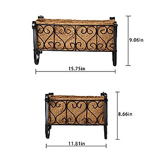 MorTime Iron Hanging Flower Rack Basket Shelf with Hooks, Railing Flower Pots Holder Black Metal Decorative Railing Shelf for Outdoor Garden Balcony Fence Patio