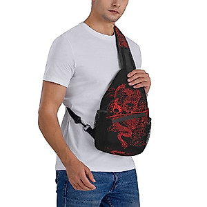 Chinese Japanese Dragon Sling Bag Sling Backpack Crossbody Chest Bag Daypack for Women Men Hiking Travel