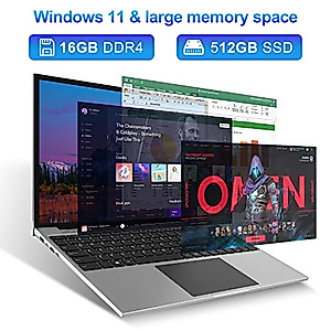 jumper Laptop, 16GB RAM 512GB SSD, Quad-Core Intel N100 Processor, 16" FHD IPS Screen(1920x1200), Laptops Computer with 4 Stereo Speakers, Dual-Band WiFi, Cooling System, 38WH Battery,Gray.