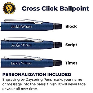 Dayspring Pens Cross Pen | Personalized Cross Click Ballpoint Pen - Midnight Blue. Custom Name Engraved. AT0622-121. Comes in Cross Gift Case. | Engraving