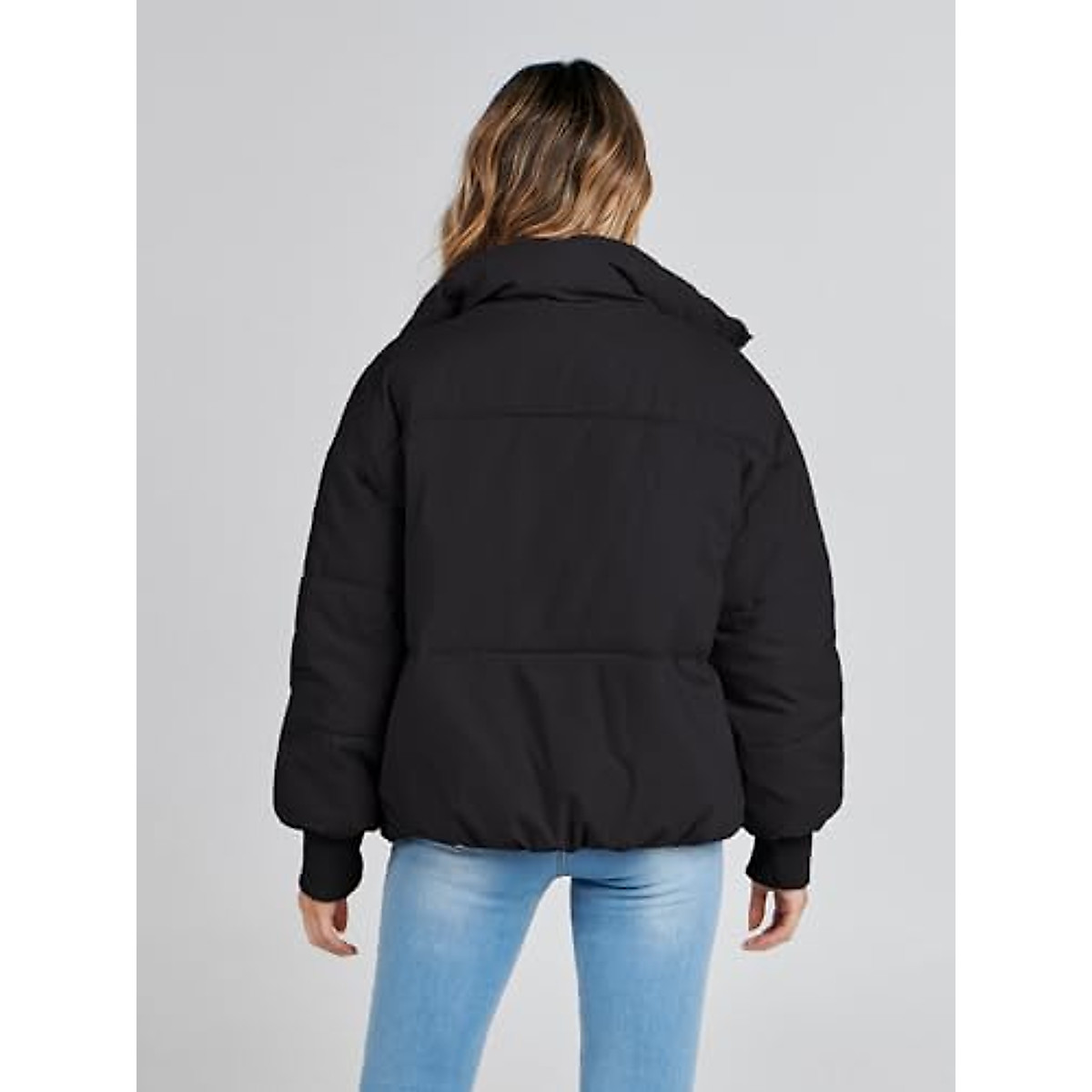 MEROKEETY Women's 2024 Winter Long Sleeve Zip Puffer Jacket Pockets Baggy Short Down Coats, Black, S