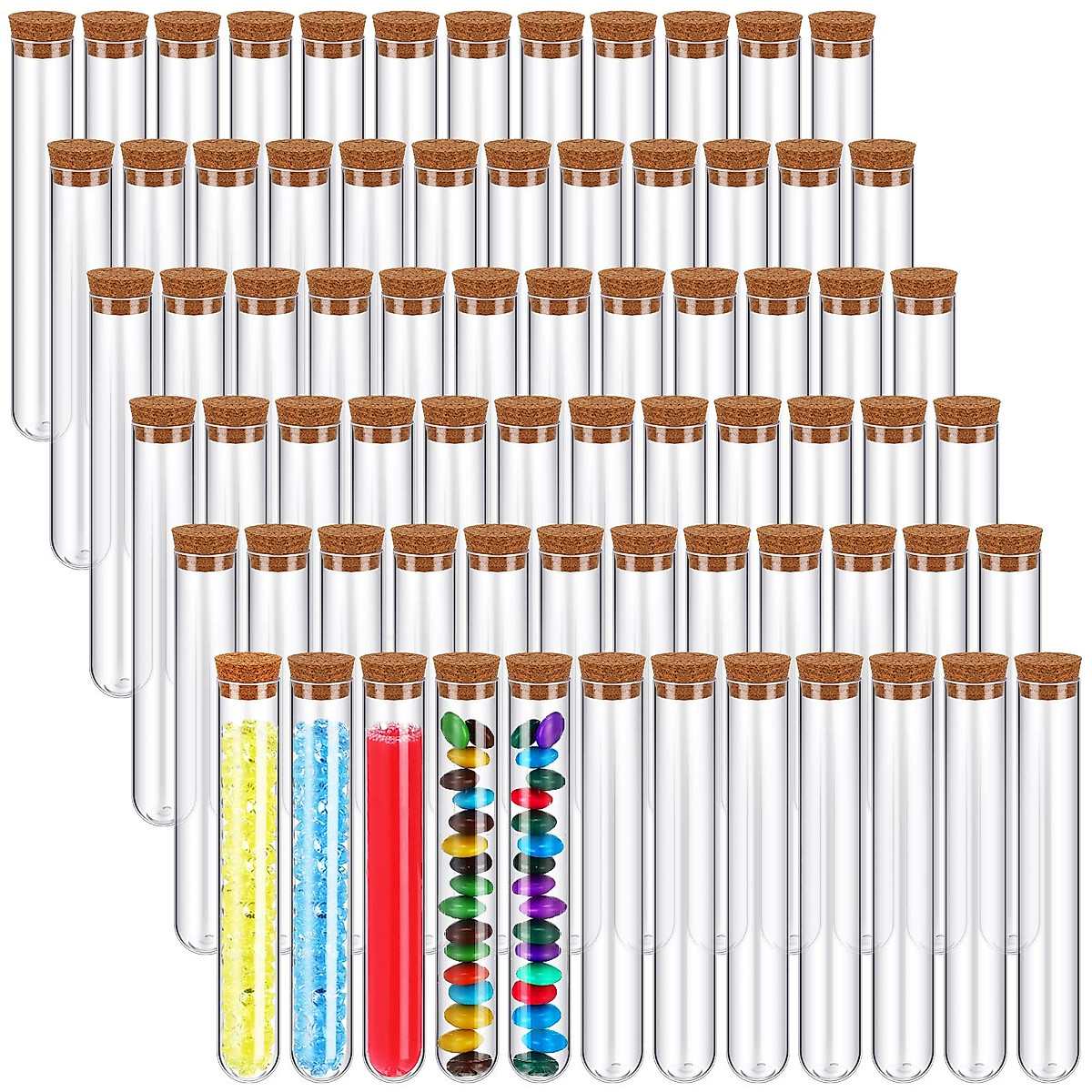 Hoteam 200 Pcs Clear Plastic Test Tubes with Cork Stoppers 10ml Small Test Tubes with Lids Plastic Bottles Plant Propagation Tubes for Seal and Storage Jewelry Seed Bead Powder, Lab Use or Decoration