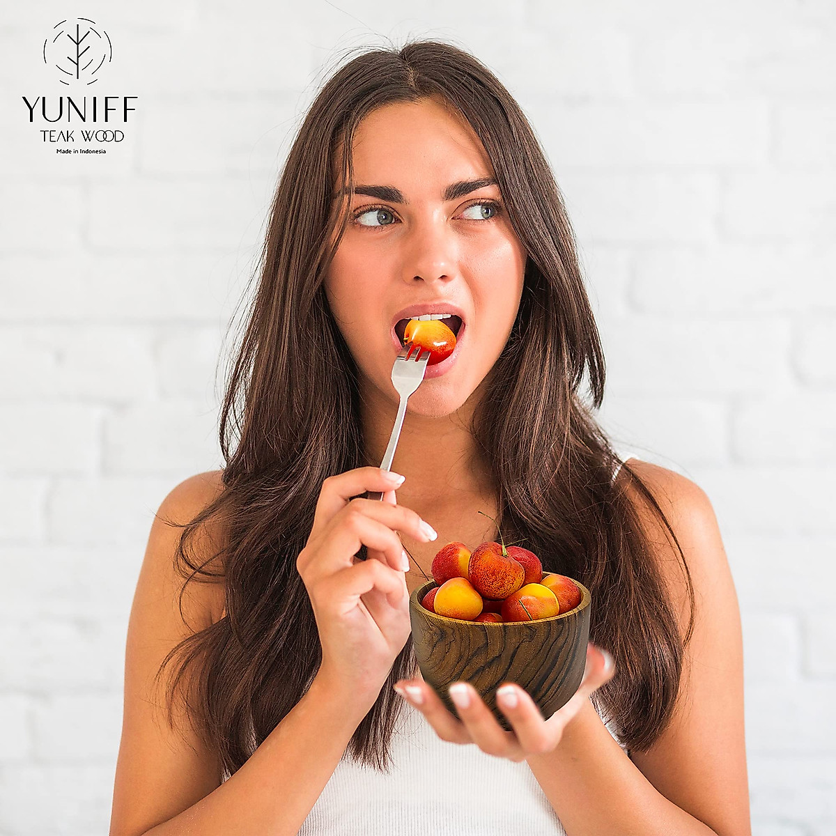 YUNIFF Teak Wood Rice Bowl, Wooden Small Bowl, Condiment Bowl for Sauces, Soups and Nuts, All Natural, Lightweight and Easy to Clean Set of 4