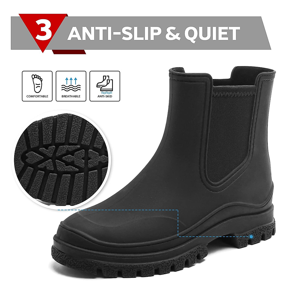 Hsttgsr Women's Rain Boots, Comfortable Elastic Adult Ankle Booties, Fashion Mid Heel Chelsea Boots, Waterproof Non-Slip Chunky Platform Lug Sole Short Garden Boots