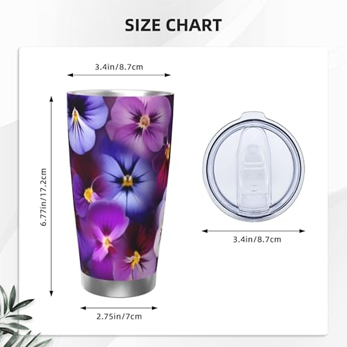 EKPRAVDKTF Purple Flower 20oz Insulated Stainless Steel Tumbler With Lids And Straws, Double Wall Vacuum Travel Coffee Mug, Thermal Cup For Cold & Hot Drinks, Reusable Metal Straw & Brush