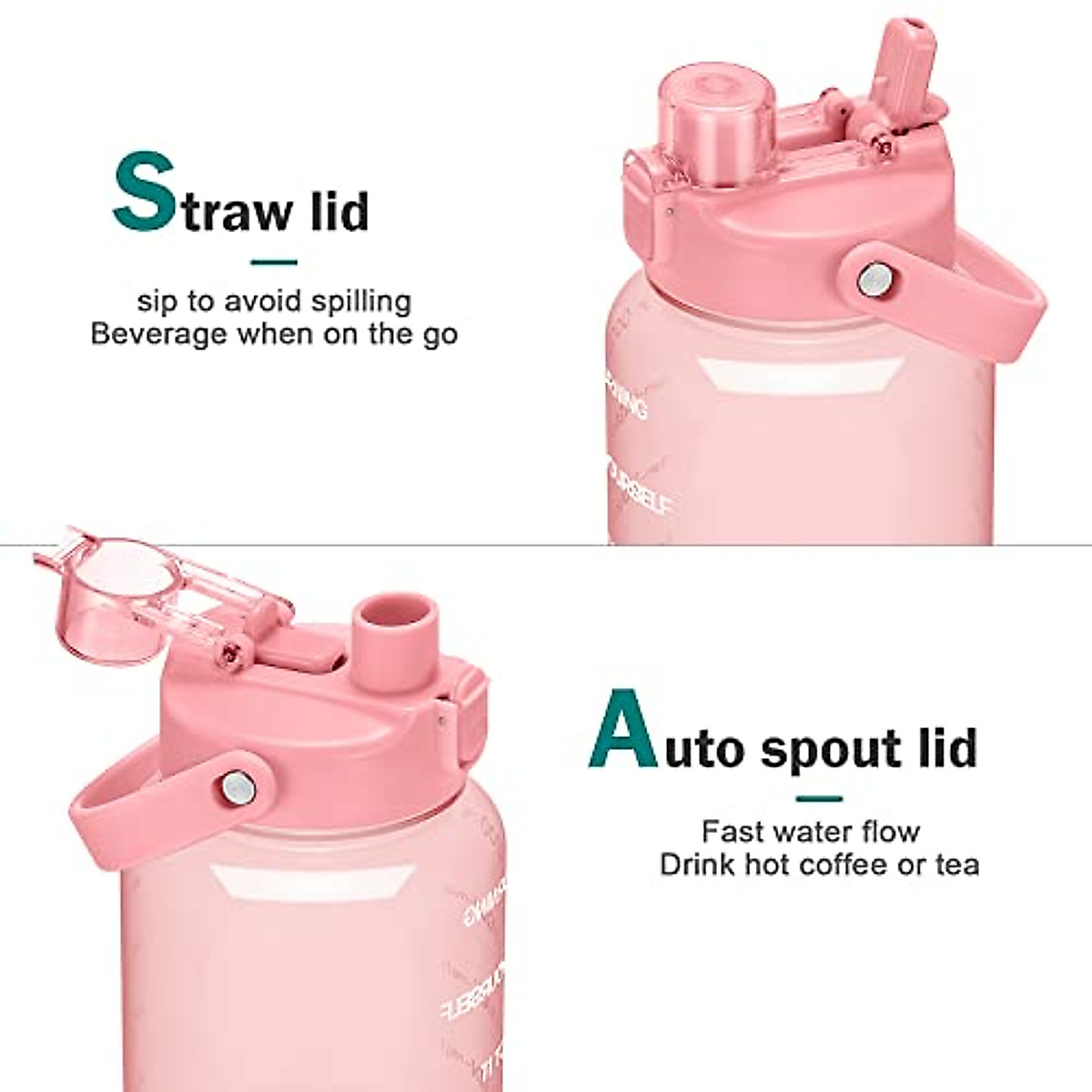 Unistar Half Gallon Water Bottle with 2-in-1 Lid (Straw lid/Chug Lid), 64oz Large Capacity Water Jug BPA-free Gallon Water Bottle, Leak-proof Water Jugs, Water Bottle with Time marker for Gym Outdoor