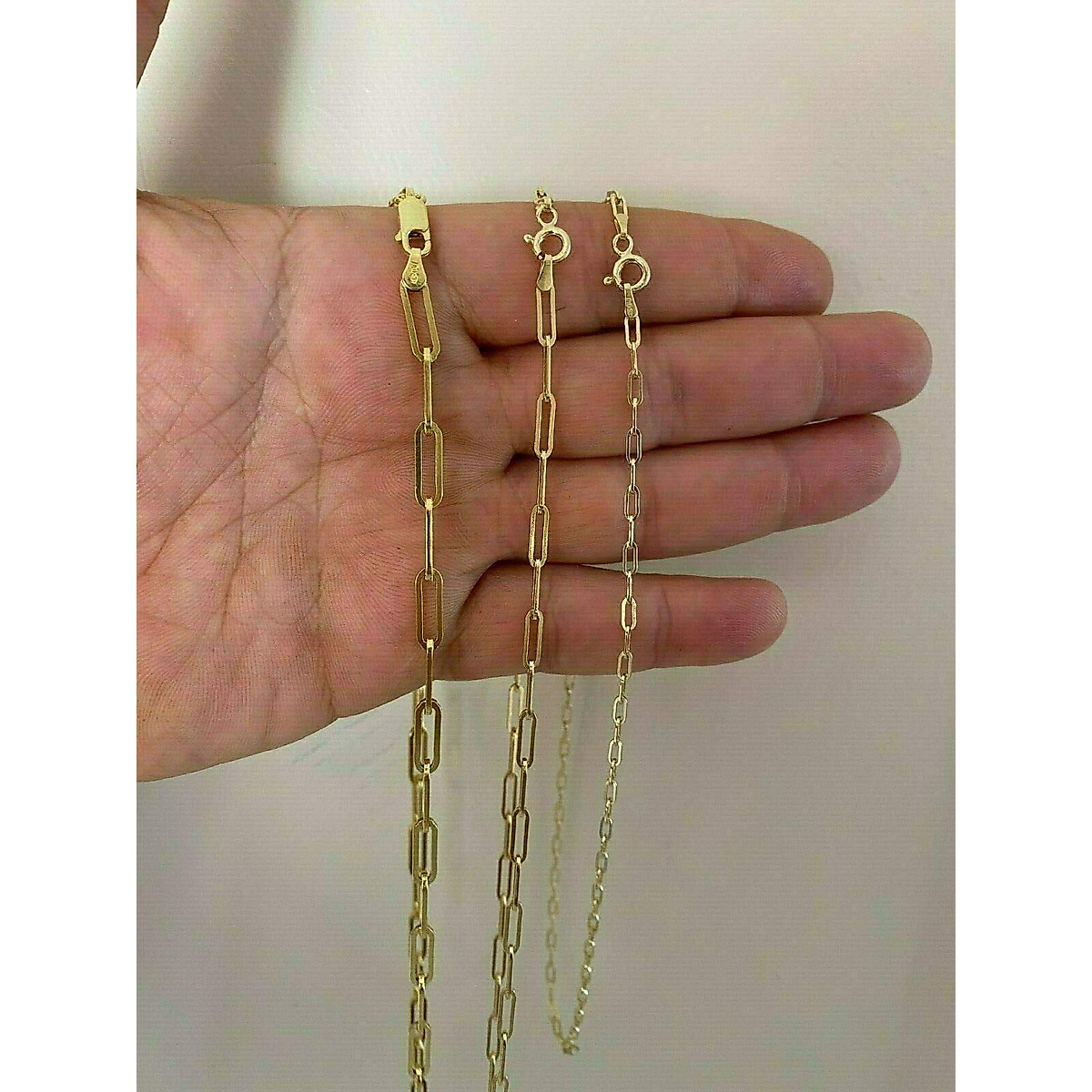 HarlemBling Solid 925 Sterling Silver - 14k Gold Plated - Elongated Rolo Paperclip Necklace - 2.5mm 3mm 4mm - 16-24" - Very In Fashion Ladies Chain - MADE IN ITALY (16, 4mm)