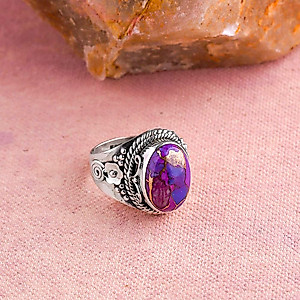 YoTreasure Purple Copper Turquoise Solid 925 Sterling Silver Chunky Ring Jewelry