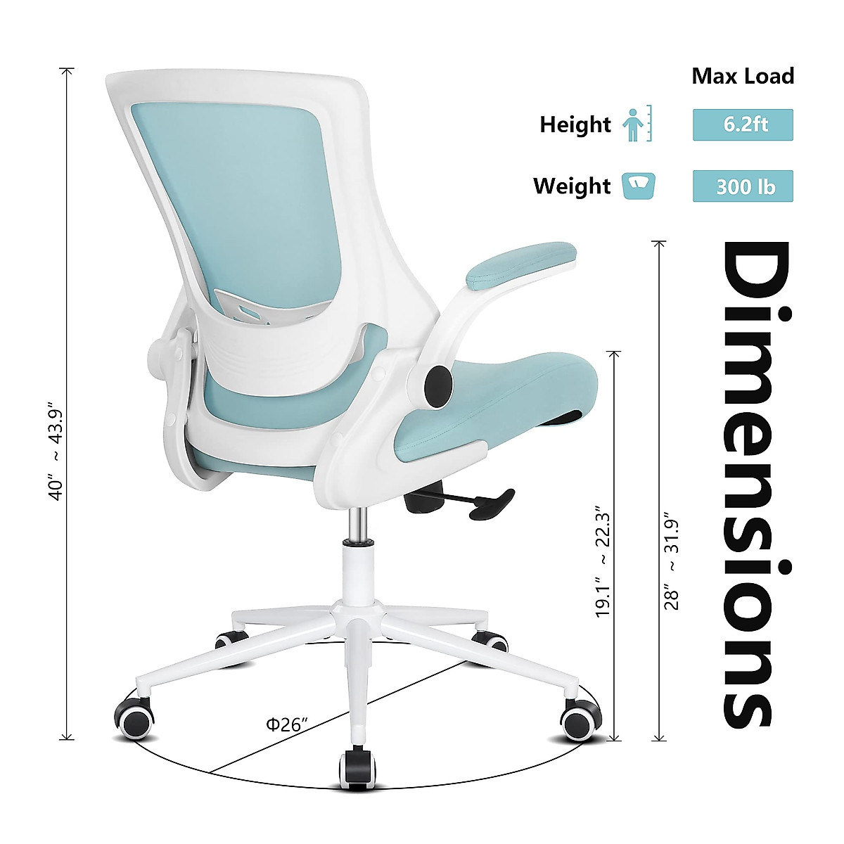 Misolant Desk Chair, Comfortable Office Chair, Ergonomic Chair, Mesh Office Chair with Adjustable Lumbar Support and Flip up Armrest, Recline Office Chair Ergonomic Desk Chair