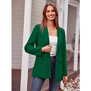MASCOMODA Casual Blazer Jackets for Women 2024 Fall Long Sleeve Open Front Button Work Office Suit Jacket with Pockets(Green,Large)