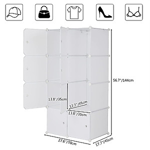 Portable Wardrobe Closet, Modular Plastic Clothes Storage Cabinet Chest w/ Doors, Organizer Cube DIY Bookshelf Combination Armoire for bedroom, living room, Black (30-Cube & 6 Hanging Section)