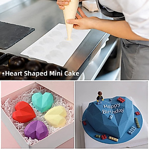 Qefuna Heart Shaped Chocolate Mold Set Includes Round Cylinder Candy Mold,Cavities Heart Mold,Piping bag,Wood Hammer,Chocolate Bomb Mold,Diamond Heart Mousse Cake Mold Tray
