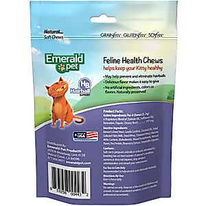 Emerald Pet 3 Pack of Hairball Feline Health Chews, 2.5 Ounces Each, Grain-Free, Made in The USA