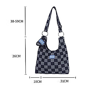 Asimtry Crossbody Bags for Women, Fashion Checkered Tote Bag Clutch Purses and Handbags Lightweight Women's Canvas Shoulder Bag Satchel Bags Gifts for Her (Black)