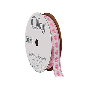 Offray, Pink Hearts Craft Ribbon, 1/2-Inch x 9-Feet
