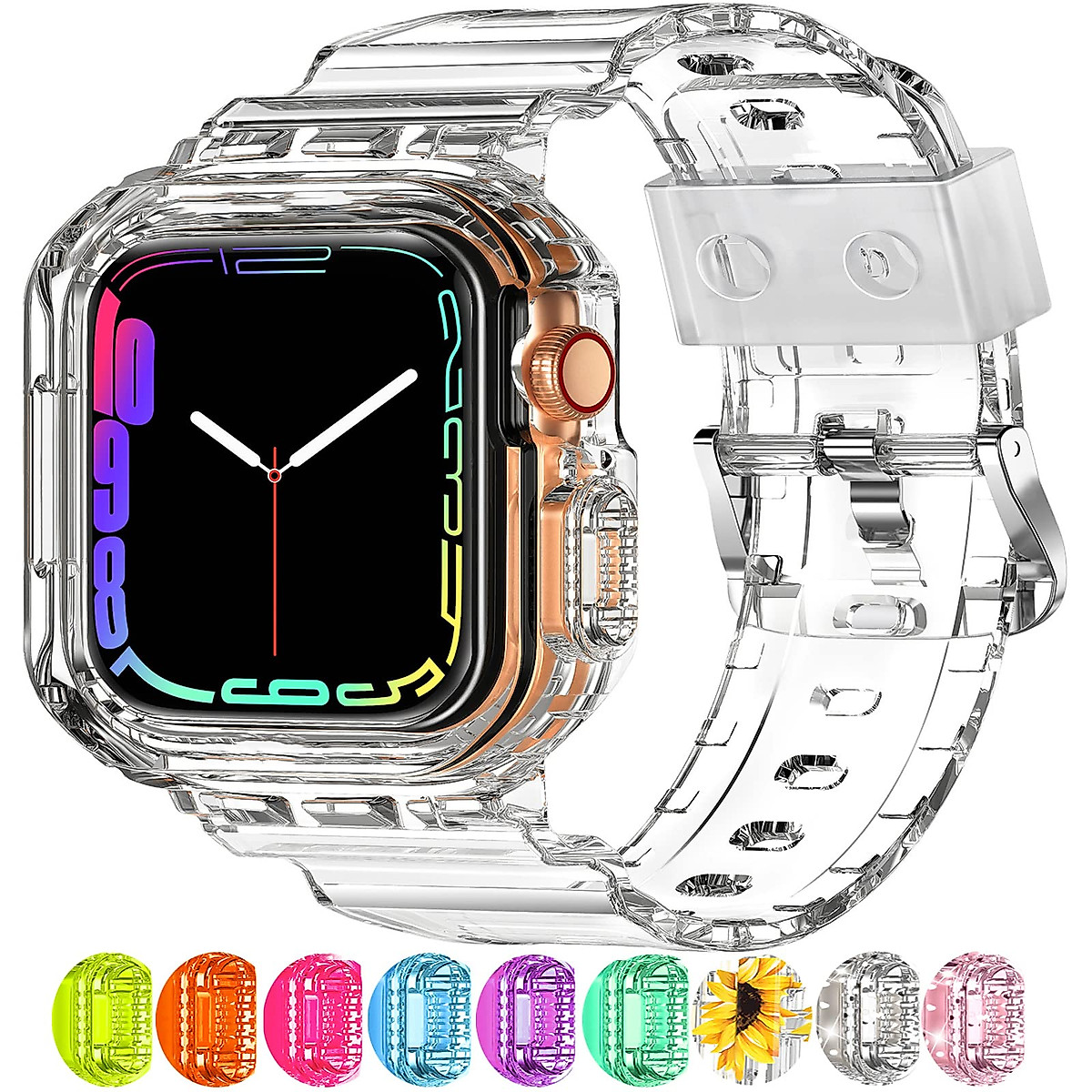 XYF Compatible for Crystal Clear Apple Watch Bands, 45mm 44mm 42mm 41mm 40mm 38mm Bumper Case Men Women Jelly Sport Case Band for iWatch Ultra 2/1 Series 9 8 7 SE/6 5 4 3 2 1 (Clear, 38/40/41mm)