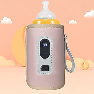 USB Baby Bottle Warmer,LCD Screen Temperature Precise Heating Milk Heat Keeper for Home Outside Car (Pink)