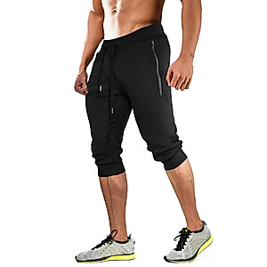 MAGCOMSEN Mens Capri Joggers with Zipper Pockets 3/4 Sweatpants Knee Length Shorts Running Shorts Training Shorts Capri Shorts Workout Pant for Men