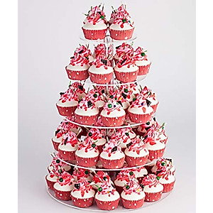 5 Tier Maypole Round Acrylic Cupcake Tree Tower Display Stand Display for Pastry Wedding Birthday Party- 16 Inch
