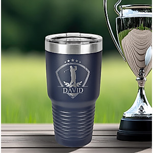 Customized Tumbler 30oz with Straw, Personalized Tumbler with Custom Name Text Engraved in USA - Basketball, Tennis, Soccer, Golf, Football Sport Player, Coach, Father Gift (Navy Blue)