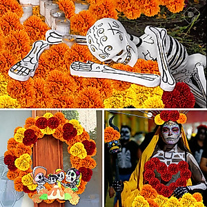 40Pcs 2.75'' Marigold Flowers Heads Bulk, Silk Marigold Artificial Flowers for Diwali Home Decor DIY Wreath Garland Craft Baby Shower Wedding Mexican Party Decoration Halloween New Year Decor（Mix-1）