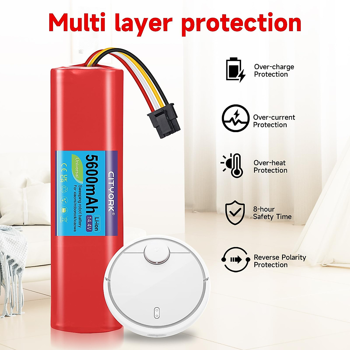 CITYORK Replacement Battery for Xiaomi Roborock S4 S4 Max S5 S5 Max S6 S7 S55 S50 S51 S55, for Xiaowa C10 E25 E20 E35 Vacuum Robot Cleaner, 5600mAh 14.4V