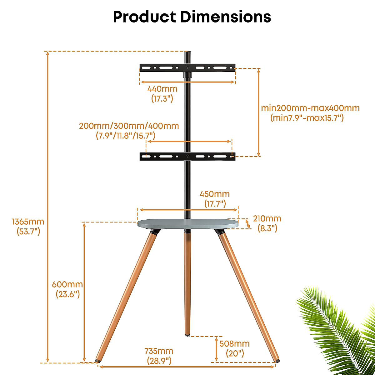 PUTORSEN Easel TV-Stand for 43-65-Inch Screens - Portable Swivel Tripod TV Stand with Wooden Tray, Height Adjustable TV Floor Stand, Max Load 77 lbs, Max VESA 400x400 mm, Black