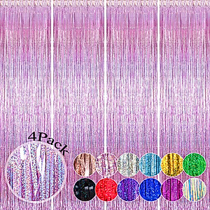 4 Pack Pink Tinsel Curtain Metallic-12.8x8.2 Feet, Slmeno Glitter Pink Fringe Curtain, Pink Party Curtain, Pink Tinsel Backdrop, Pink Streamer Backdrop, Pink Foil Fringe Curtain, Pink Glitter Backdrop