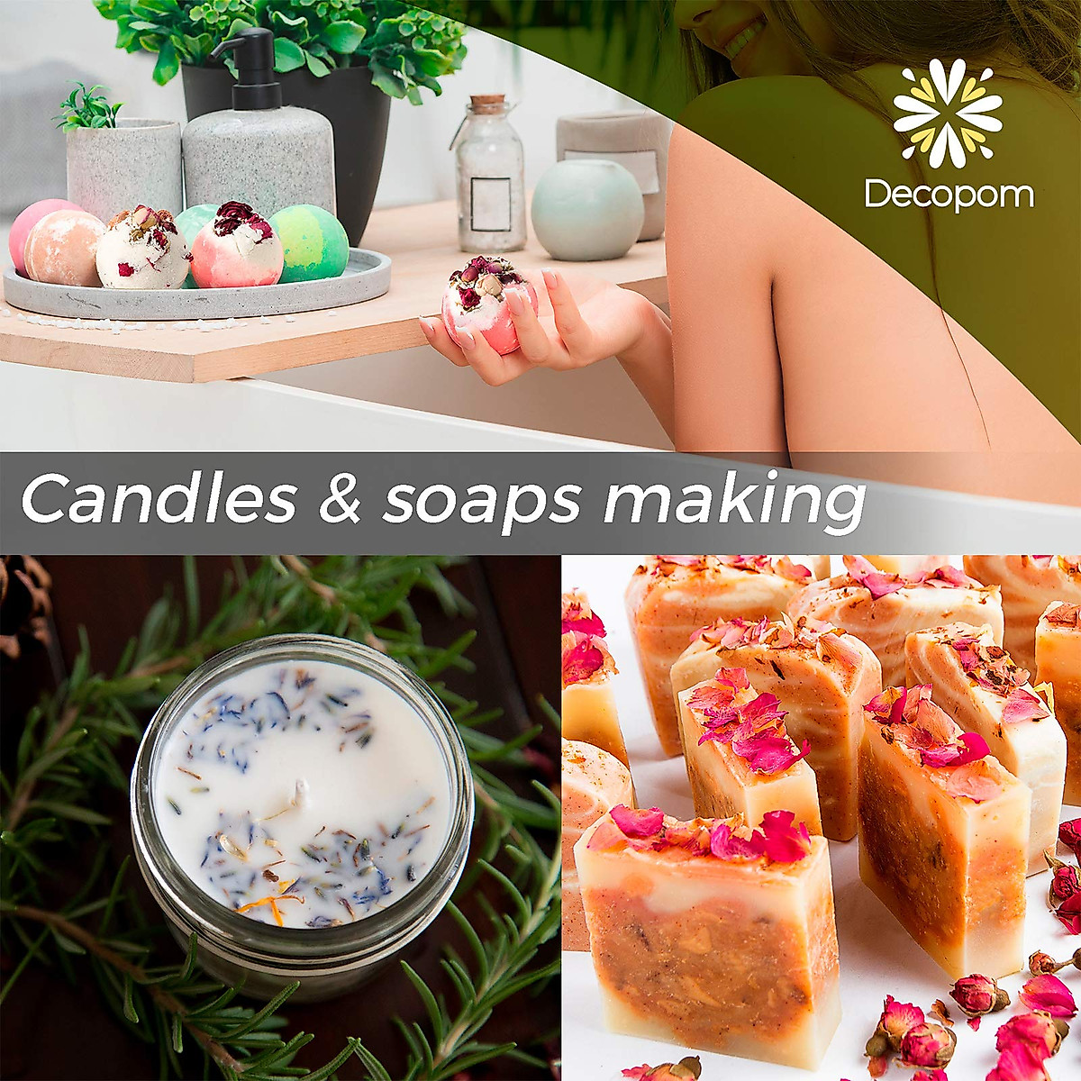 Dried Herbs and Flowers for Witchcraft Spells - Pack of 18 Variety Bulk Real Dry Flower Bags - Great for DIY Candle Making Kit Soap Essential Oil Resin Lip Gloss Includes Lavender Rose Petals Jasmine